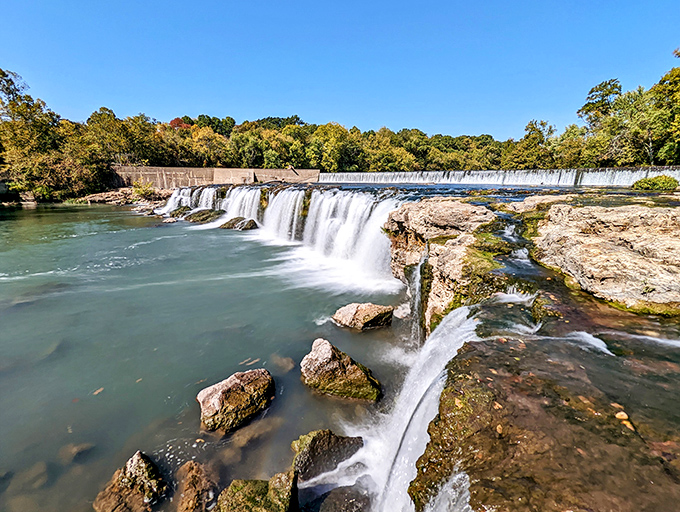 Grand Falls shows off its 25-foot drop in perfect Missouri sunshine. Nature's own water feature puts any backyard installation to shame.