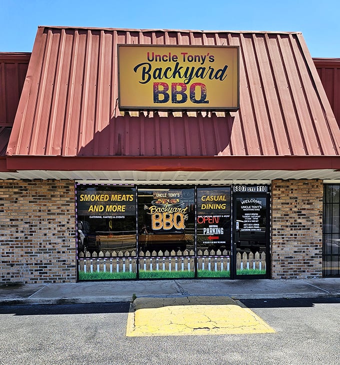The unassuming red-roofed strip mall exterior of Uncle Tony's hides a BBQ paradise that proves Florida knows more than just seafood.