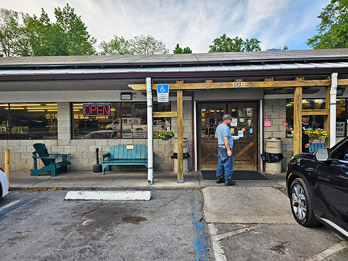 The unassuming entrance to Pearl Country Store & Barbecue proves once again that the best BBQ joints don't waste money on fancy facades.