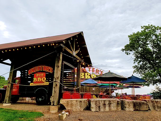 Perched along the Susquehanna River like a green sentinel of smoke and flavor, Skeeter's BBQ offers a view that rivals the food&mdash;almost.
