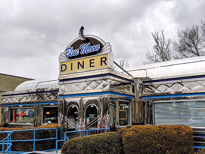 The gleaming chrome exterior of Blue Moon Diner stands like a time machine in Beaverton, beckoning hungry travelers with its classic Americana charm.