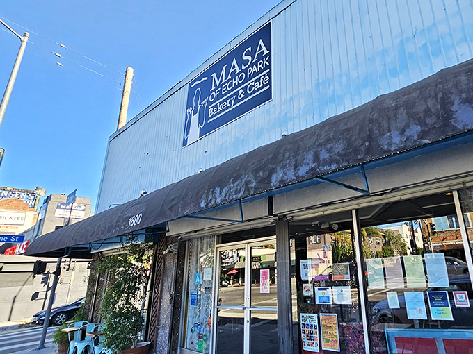 The unassuming blue exterior of Masa hides culinary treasures within, like finding a secret Chicago speakeasy on an Echo Park corner.