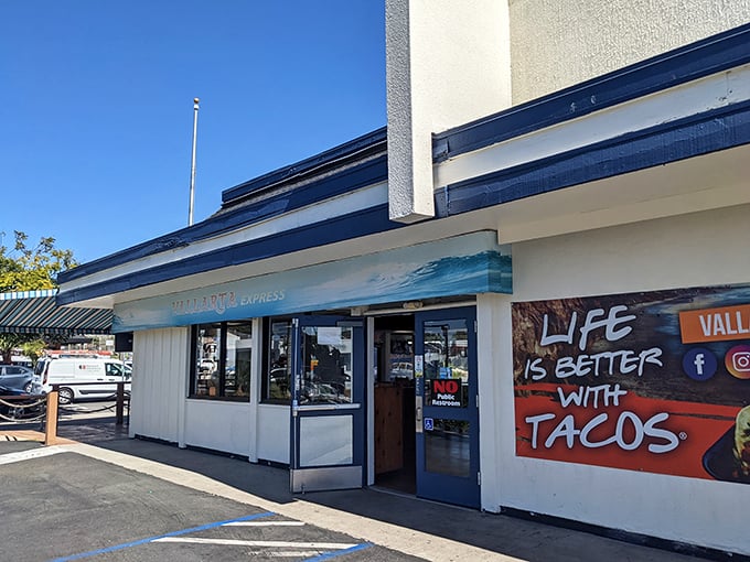 The blue and white facade of Vallarta Express stands like a 24/7 beacon for hungry souls wandering Pacific Beach. No fancy frills, just honest Mexican food waiting inside.