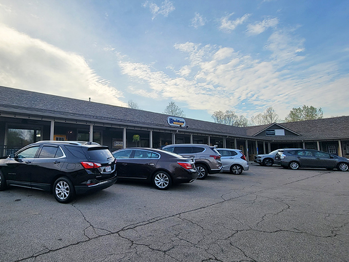 The unassuming exterior of Blueberry Cafe stands like a breakfast speakeasy - hiding pancake treasures behind its modest wooden facade.