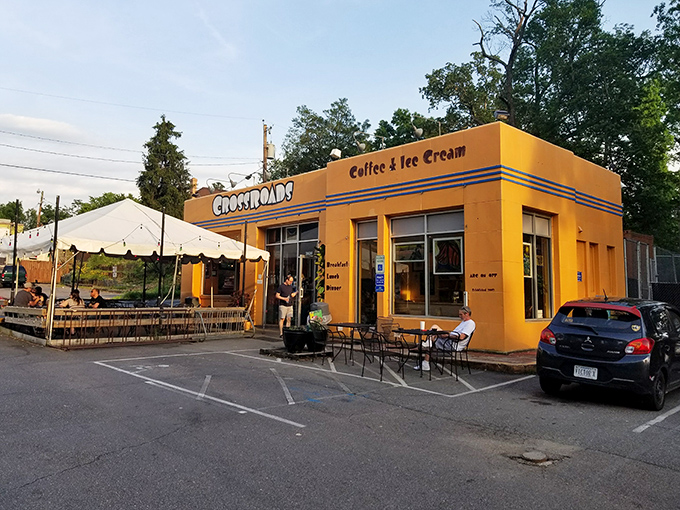 The sunshine-yellow exterior of Crossroads isn't just a building—it's a mood-altering device disguised as a coffee shop. Richmond's happiest corner beckons.