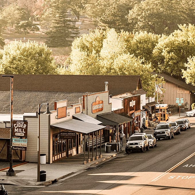 Main Street Julian looks like it was plucked from a Western film set, complete with historic storefronts and mountain backdrop.