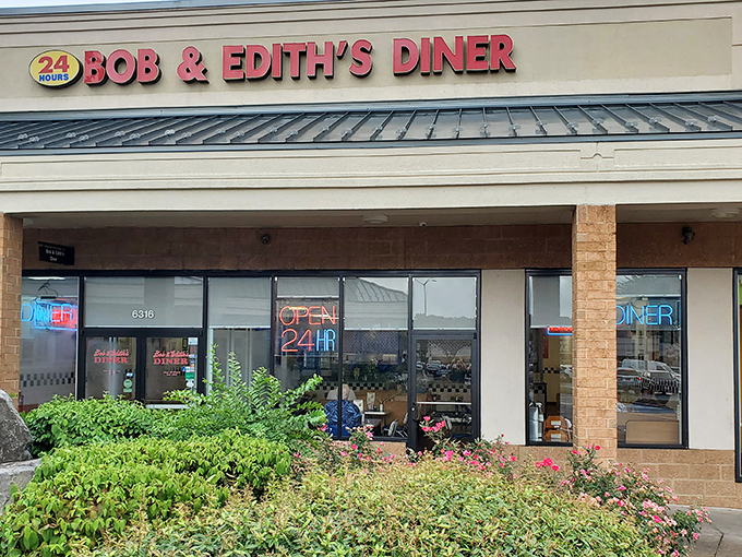 The glowing "OPEN 24 HR" sign isn't just illumination—it's a beacon of hope for night owls and early birds alike at Bob & Edith's Diner.