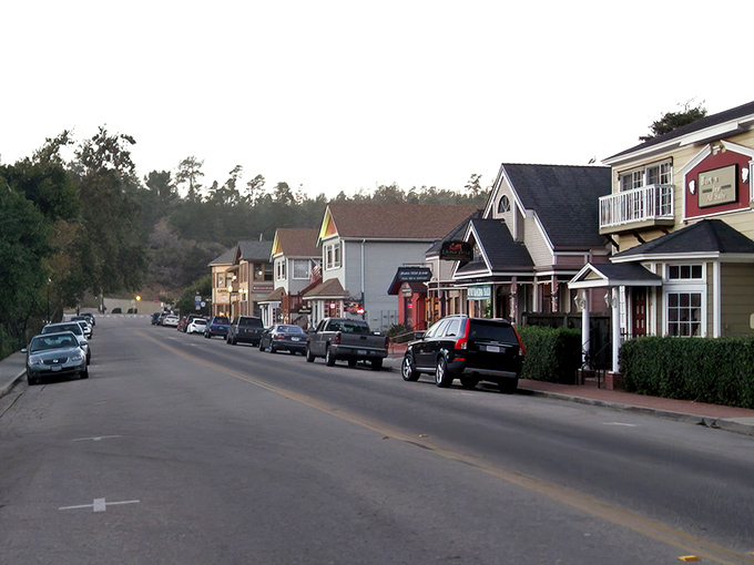 Main Street magic at dusk, where Cambria's charming architecture invites you to slow down and savor small-town coastal living.