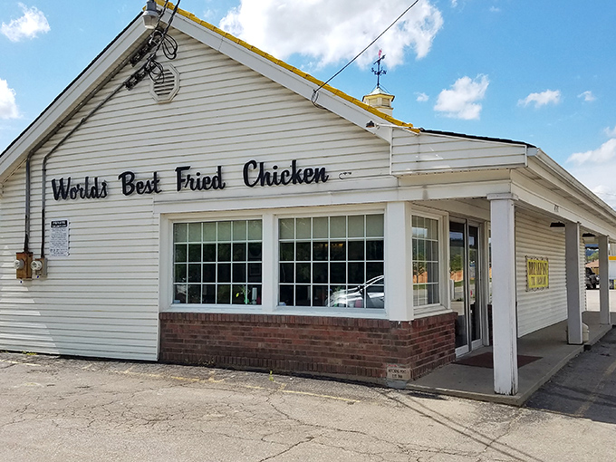 Bold claims require bold evidence, and that "World's Best Fried Chicken" sign isn't kidding around. This unassuming Cincinnati treasure means business.