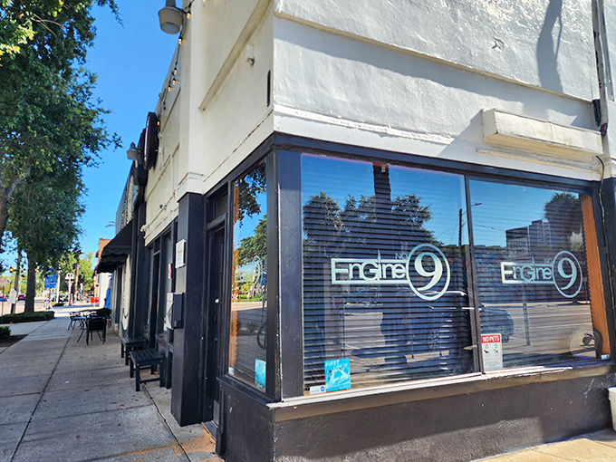 The unassuming exterior of Engine No. 9 proves once again that culinary greatness often hides behind modest facades. Burger paradise awaits inside.