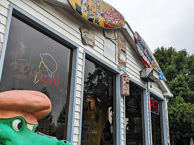 Welcome to paradise! The cheerful yellow exterior with its friendly alligator greeter promises a tropical escape in the heart of Frederick.