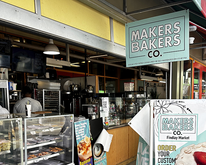 The colorful awning of MAKERS BAKERS Co. beckons like a dessert oasis in Cincinnati, promising sweet salvation for those wise enough to stop.