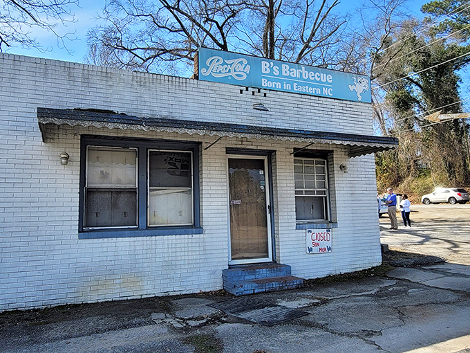 The white brick exterior of B's Barbecue stands like a humble temple to smoked meat. No frills necessary when the food speaks this loudly.