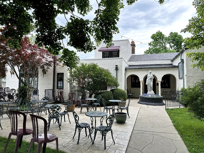 Step into a Mediterranean dream right in Indianapolis. Mama Carolla's enchanting exterior welcomes you with twinkling lights and charming outdoor seating.