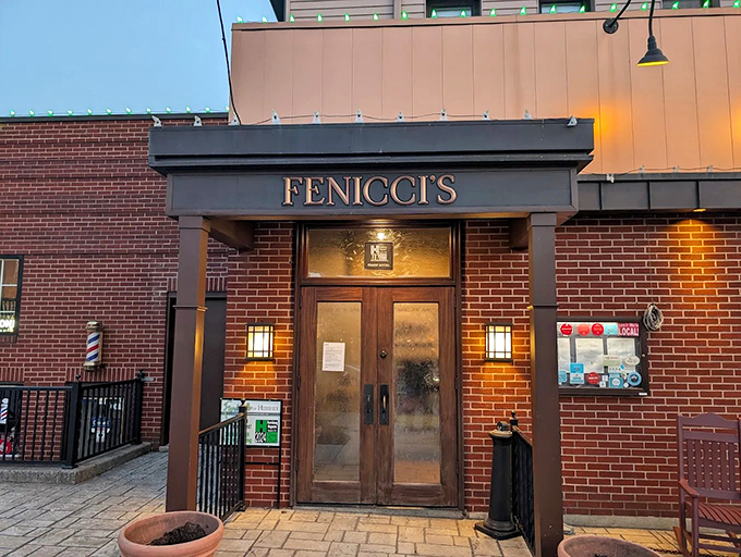 The brick facade of Fenicci's welcomes hungry visitors with its classic charm. A taste of Italy awaits behind those doors in the heart of Chocolate Town.