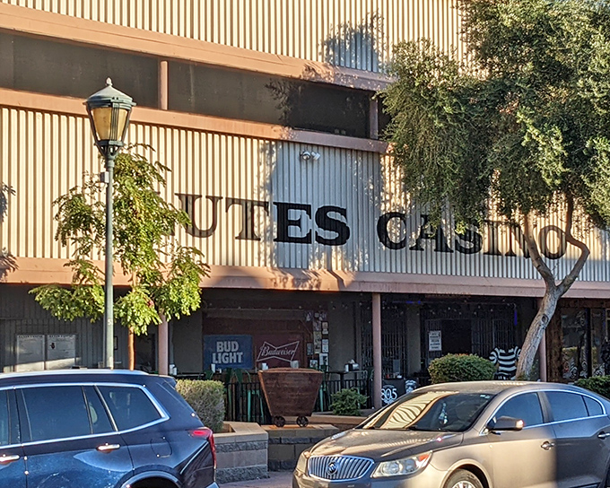The unassuming exterior of Lutes Casino stands like a desert mirage in downtown Yuma, promising culinary adventures behind its vintage fa&ccedil;ade.