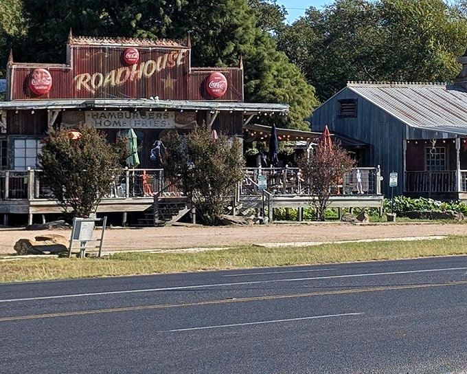 This rustic roadhouse exterior promises the kind of authentic Texas dining experience that never goes out of style.