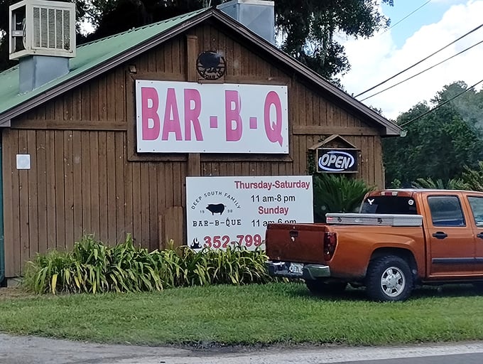 Nestled under Spanish moss-draped oaks, this wooden shrine to smoke and fire looks like it was built by barbecue angels with Florida zip codes.
