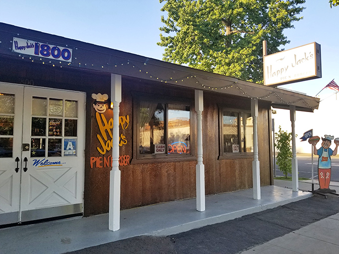 The unassuming facade of Happy Jack's might not scream "culinary destination," but that cowboy mascot knows what you're about to discover inside.