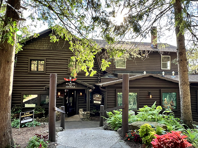 The forest parts to reveal this log cabin masterpiece, where Wisconsin's supper club tradition stands proudly among towering pines and lush ferns.