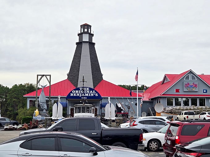 The lighthouse at Benjamin's doesn't guide ships to shore&mdash;it guides hungry seafood lovers to what might be the most epic buffet on the East Coast.