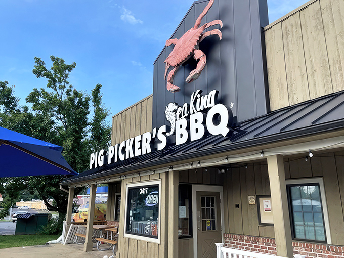 The unmistakable giant crab perched atop Sea King beckons seafood lovers like a crustacean lighthouse guiding hungry sailors to shore.