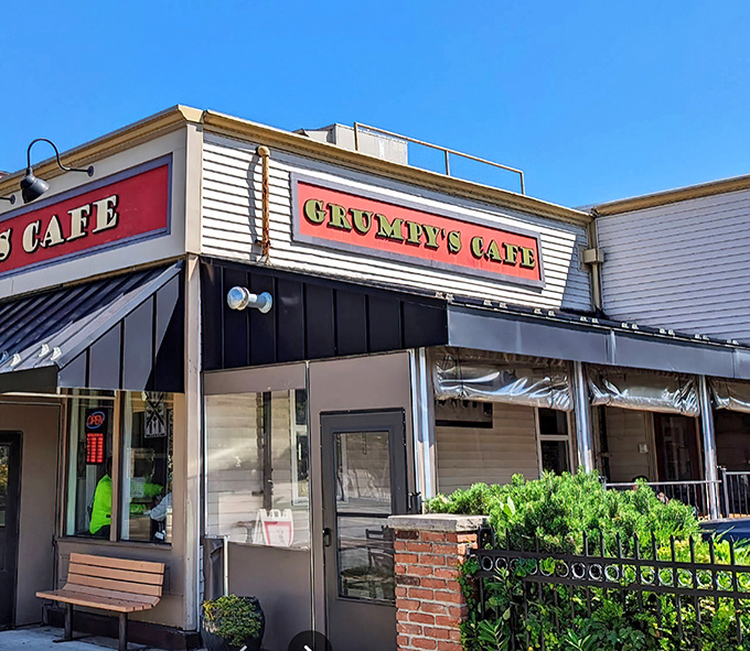 The unassuming exterior of Grumpy's Cafe belies the culinary treasures within. Don't judge this breakfast book by its cover!