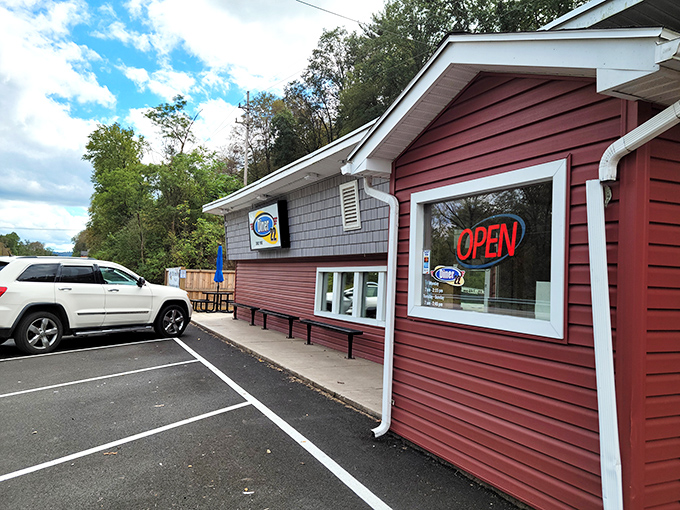 The unassuming red exterior of Diner 22 stands like a beacon of hope for hungry travelers. Good food doesn't need fancy architecture.