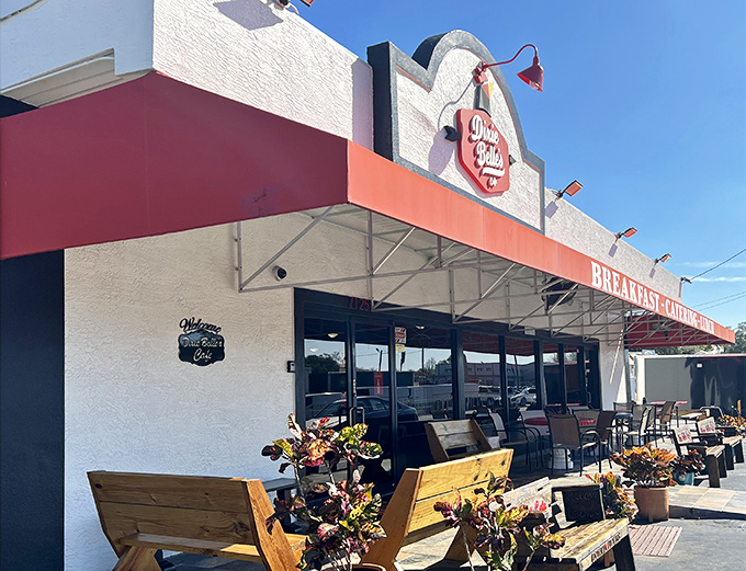 The red-trimmed exterior of Dixie Belle's beckons like a lighthouse for the breakfast-starved. No fancy frills, just the promise of honest-to-goodness Southern comfort.