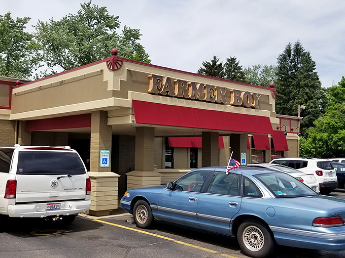 The unassuming exterior of Farmer Boy beckons with its red awnings and simple signage &ndash; culinary treasures don't always wear fancy packaging.
