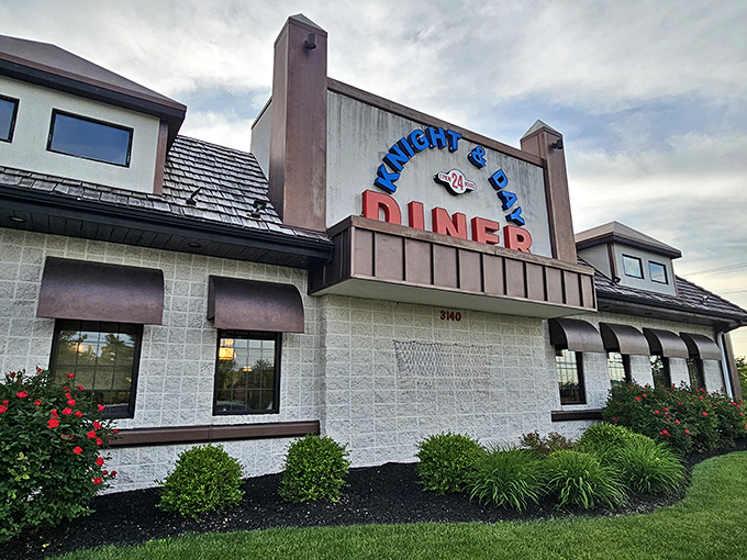 The classic stone facade of Knight & Day Diner stands proudly in Lititz, where comfort food dreams come true and calories don't count.