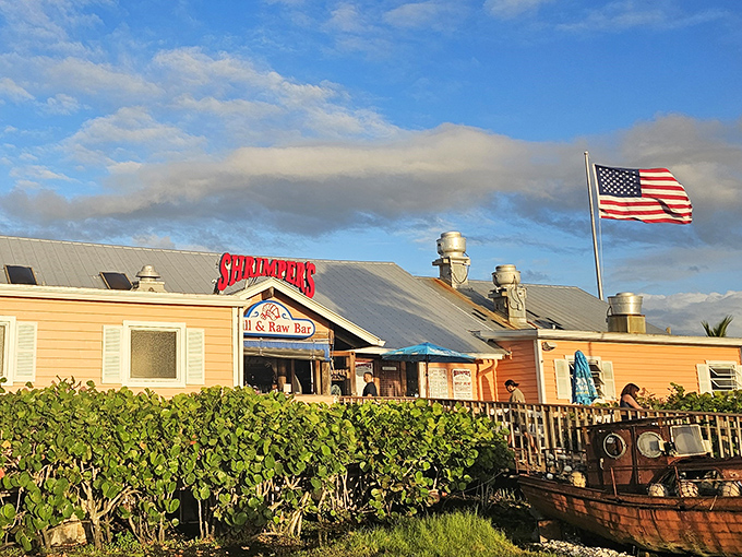 The sunset glow on Shrimper's peachy exterior isn't just Florida showing off&mdash;it's nature's way of saying "dinner is served."