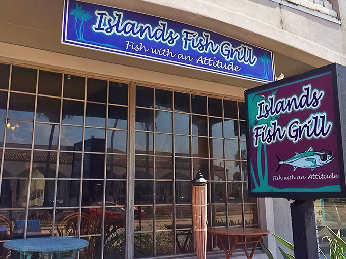 The unassuming exterior of Island Fish Grill hides culinary treasures within, like finding a pearl in an oyster shell.