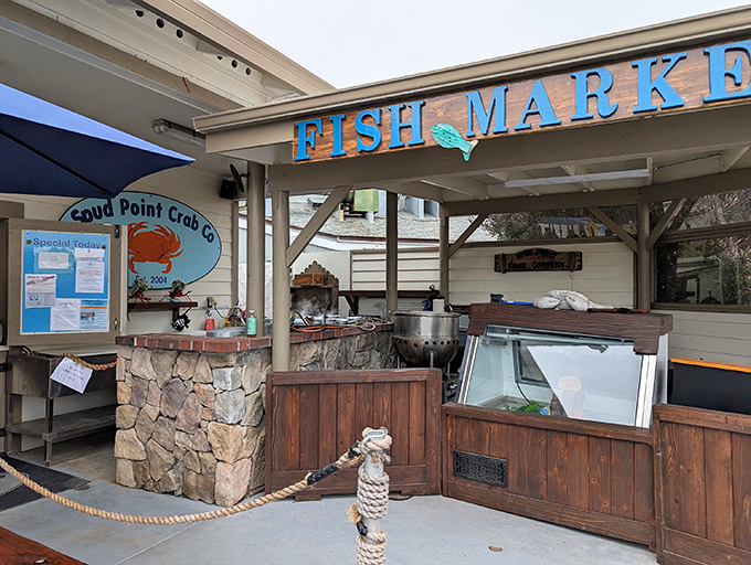 The unassuming white exterior of Spud Point Crab Company belies the seafood treasures within. That blue crab sign is basically California's version of the North Star for seafood lovers.