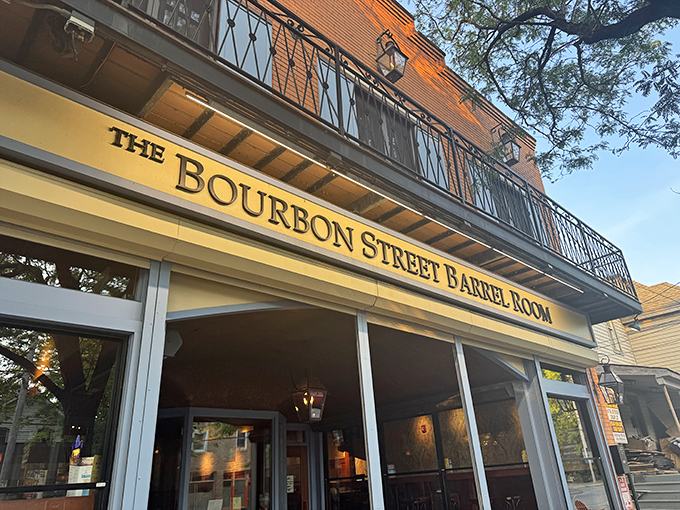 The unassuming brick exterior of Bourbon Street Barrel Room hides a culinary portal to New Orleans. Those lanterns aren't just for show&mdash;they're beacons guiding hungry pilgrims home.