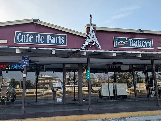 The iconic Eiffel Tower sign beckons hungry travelers to this unassuming strip mall gem. French paradise found in the most Florida of locations!