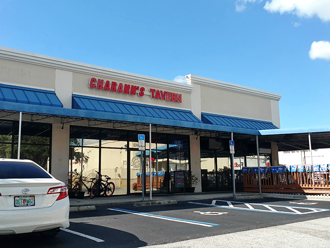 Charann's Tavern welcomes you with its distinctive blue awnings and bold red signage &ndash; like a beacon for sandwich seekers in this unassuming Tampa strip mall.