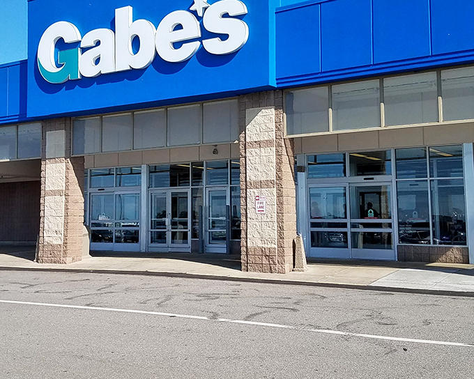 The blue beacon of bargain hunting beckons from Erie's retail landscape. Gabe's storefront promises treasure within those sliding doors. 