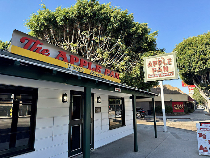 The unassuming white exterior of The Apple Pan, where time stands still and burger perfection has been achieved since 1947. Quality Forever, indeed!