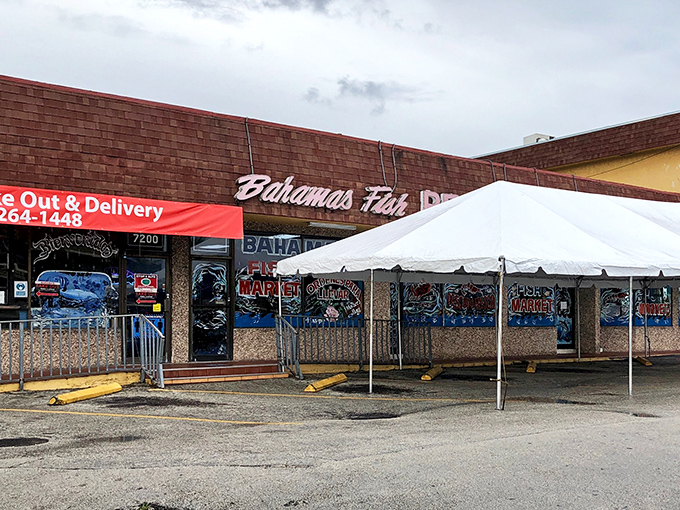 The unassuming storefront that houses seafood paradise. Like finding a treasure chest disguised as a shoebox, Bahamas Fish Market's exterior promises authentic island flavors.