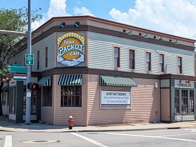 The corner that launched a thousand cravings. Tony Packo's iconic exterior stands proudly in Toledo, a beacon of Hungarian-American comfort food that's worth the pilgrimage.