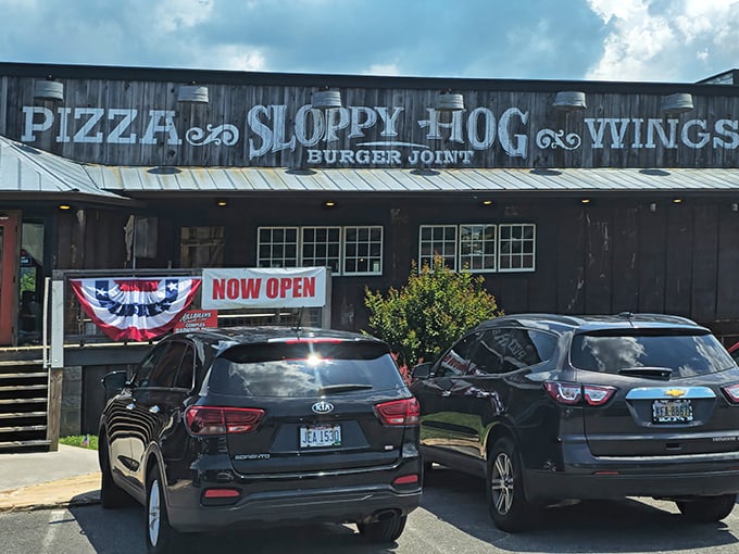 The rustic wooden facade of Sloppy Hog promises exactly what you want in a roadside find&mdash;authenticity without pretension and flavors worth the journey.
