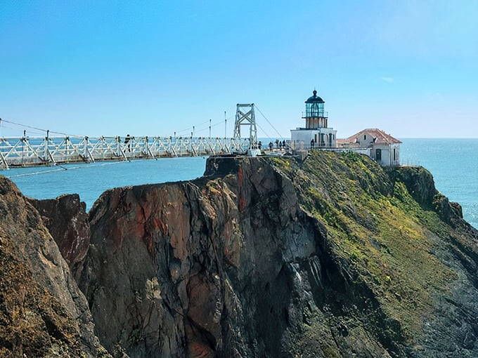 Defying gravity and common sense, Point Bonita Lighthouse clings to its rocky perch like California's version of a daredevil retirement plan.
