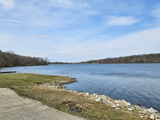 The stillness of Kiser Lake mirrors the sky like nature's own Instagram filter, no technology required.