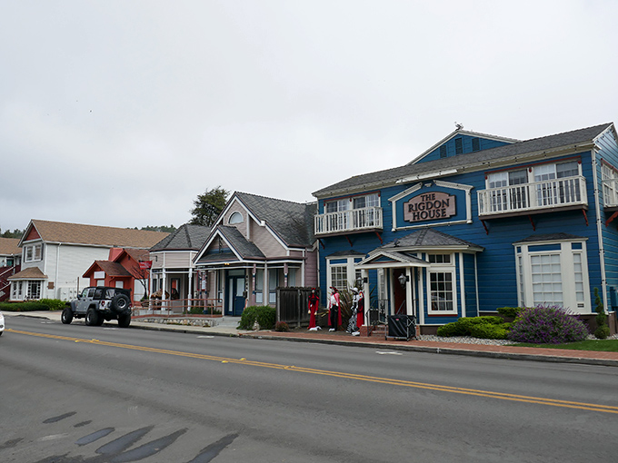 Main Street magic at dusk, where Cambria's charming architecture invites you to slow down and savor small-town coastal living.