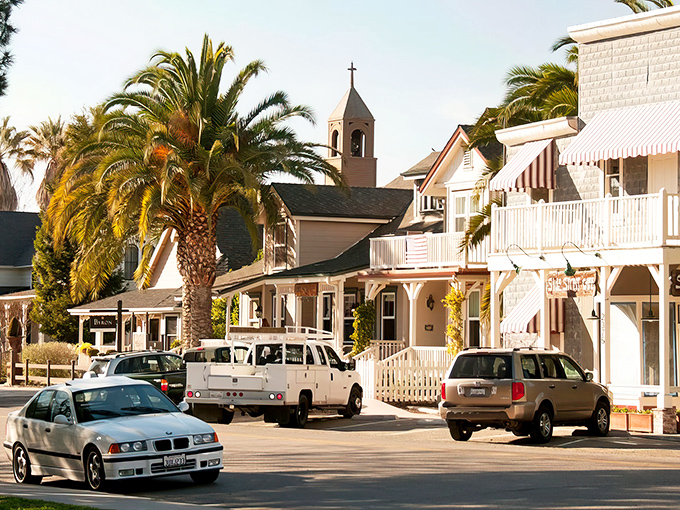 Palm trees and white Victorian buildings frame Los Olivos' main street, where time seems to move at the pace of a leisurely afternoon stroll.