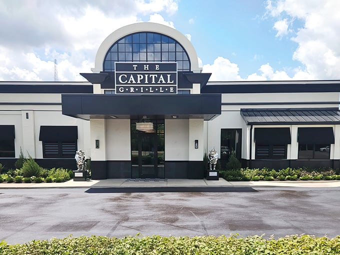 The grand entrance beckons like a temple dedicated to the art of steak. This isn't just dinner&mdash;it's a pilgrimage for carnivores.