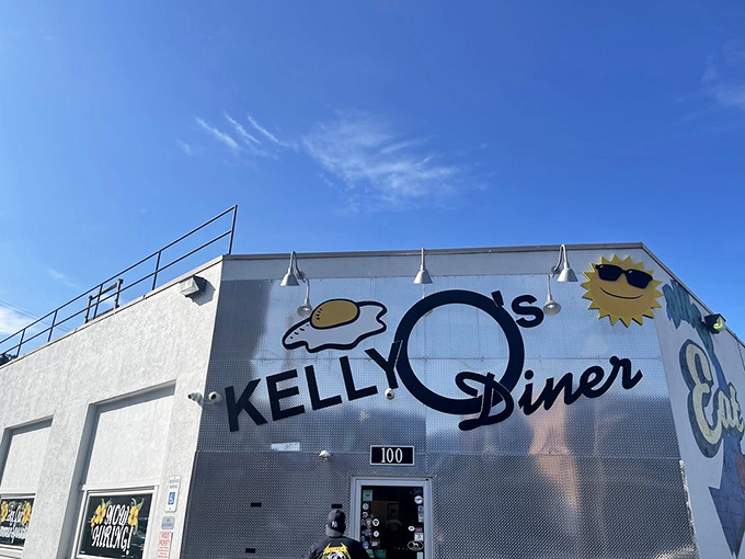 The sunny-side-up egg logo beckons like a breakfast lighthouse on Kelly O's exterior, promising morning salvation to hungry Pittsburgh souls.