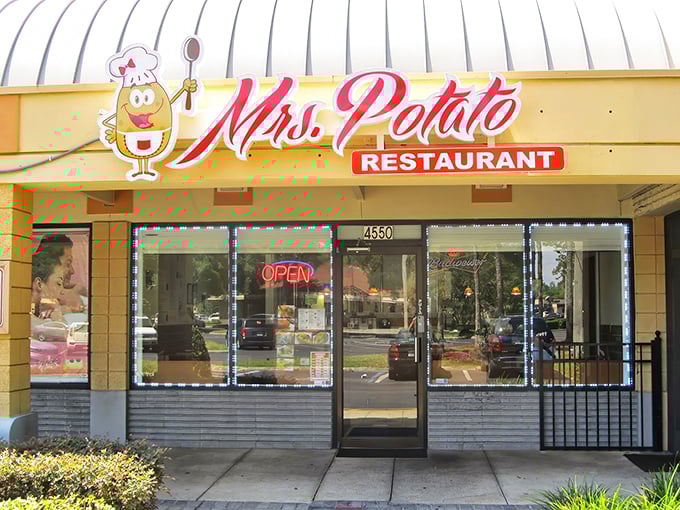 Mrs. Potato's unassuming strip mall exterior is like finding a diamond in a haystack&mdash;complete with a cartoon spud mascot that promises more personality than your average restaurant sign. 
