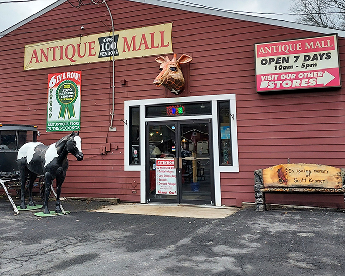 The quirky exterior promises adventure with its moose head sentinel and horse statue greeter&mdash;like a carnival barker for nostalgia enthusiasts.